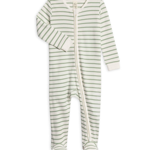 Organic Baby Peyton Footed Sleeper - Vitto Stripe / Jade - Lemon & Lavender